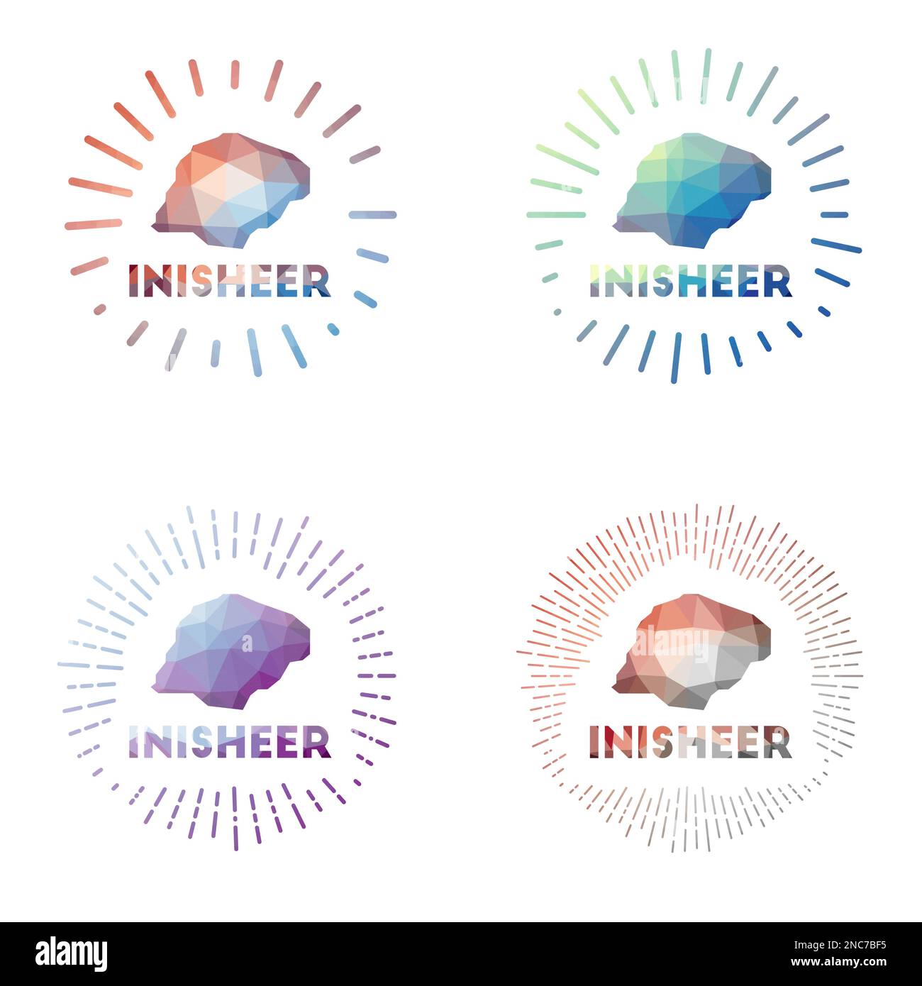 Inisheer low poly sunburst set. Logo of island in geometric polygonal ...