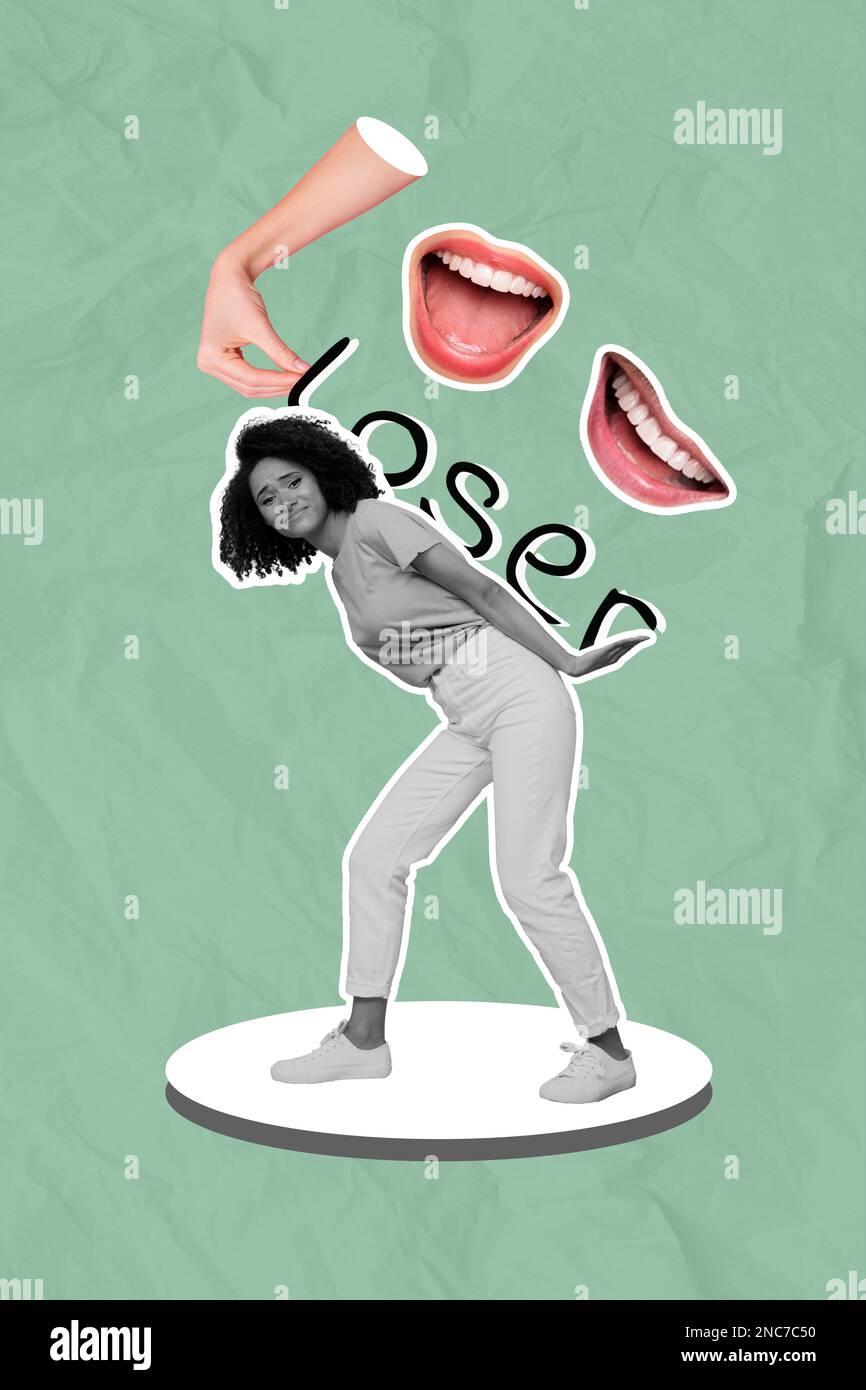 Photo cartoon comics sketch collage picture of unhappy upset lady ...