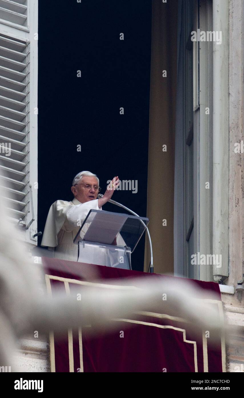 Pope Benedict XVI delivers his blessing during the Angelus noon prayer ...