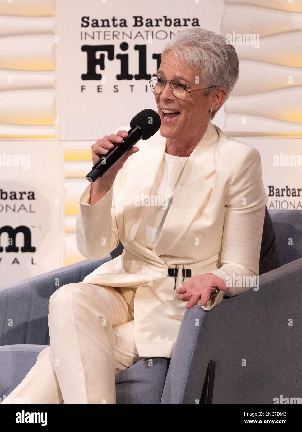 Jamie Lee Curtis speaking about her career at the 2023 Santa Barbara ...