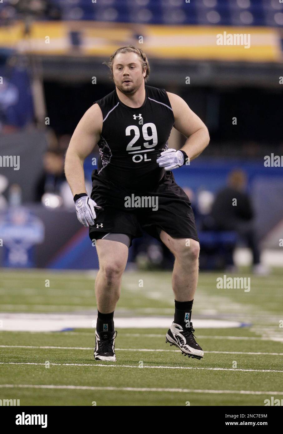 Appalachian State offensive lineman Daniel Kilgore runs a drill during ...