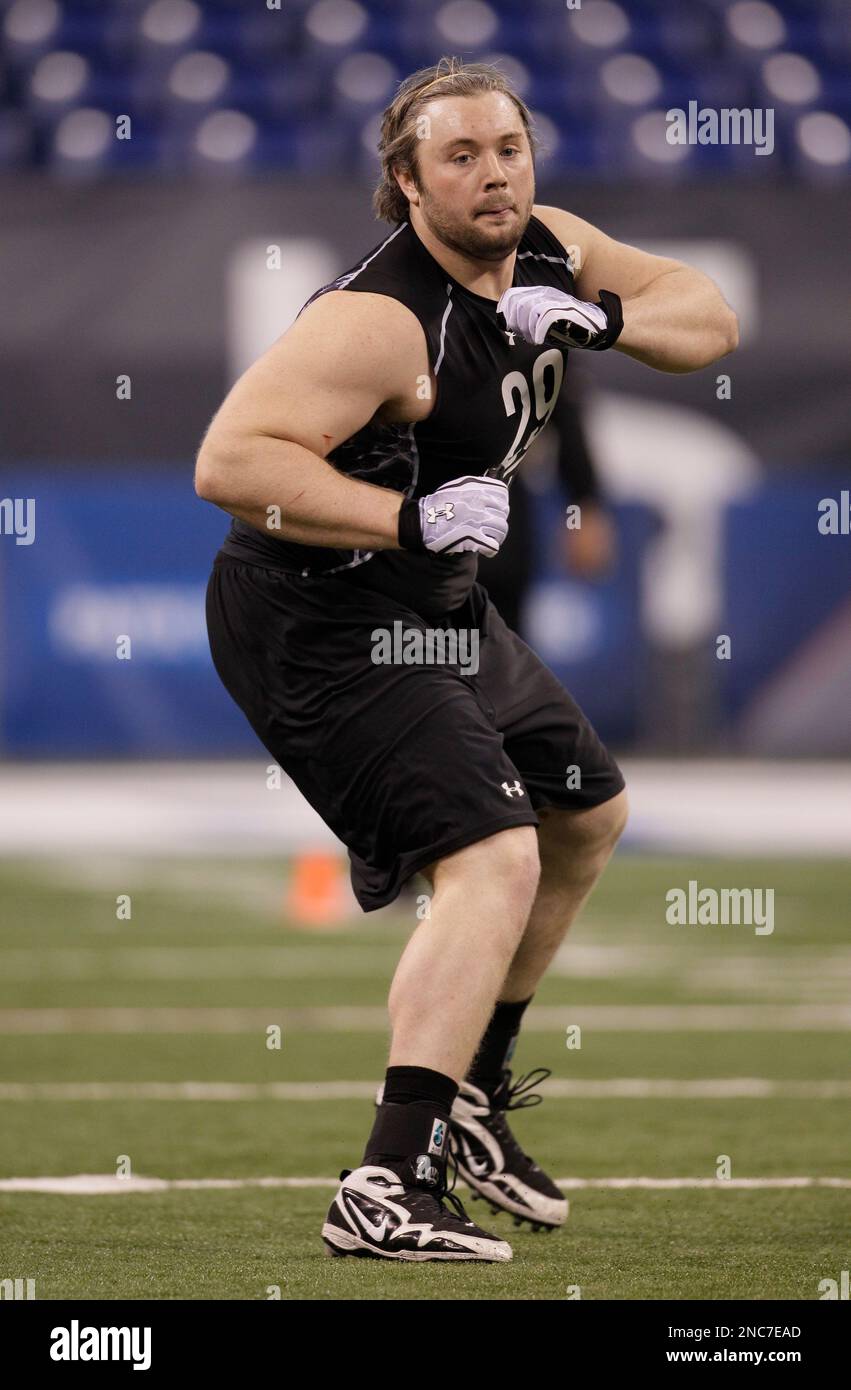 Appalachian State offensive lineman Daniel Kilgore runs a drill during ...