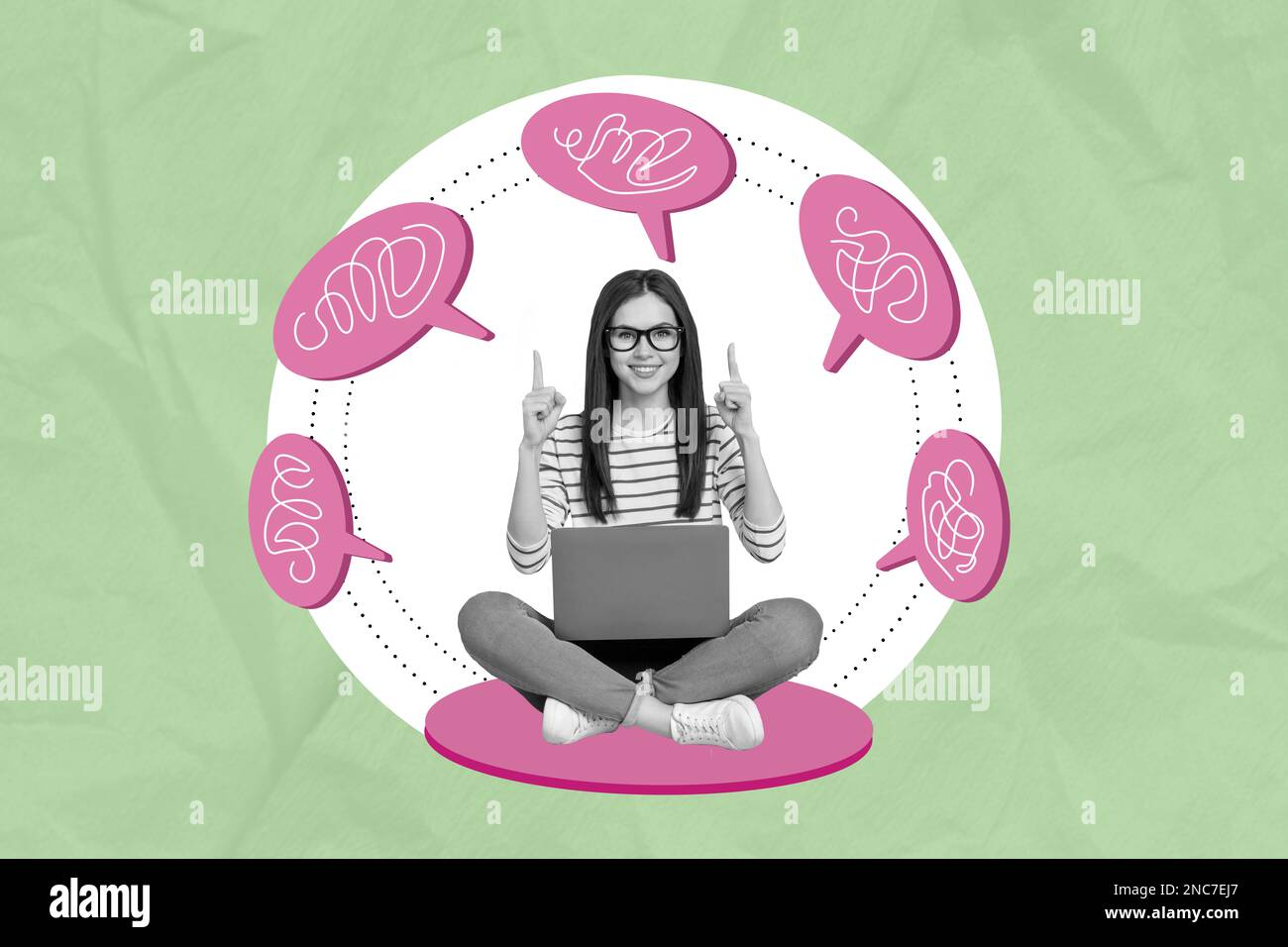 Photo cartoon comics sketch collage picture of happy smiling lady ...