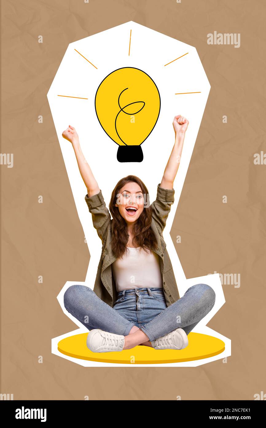 Artwork magazine collage picture of excited lady having great idea ...