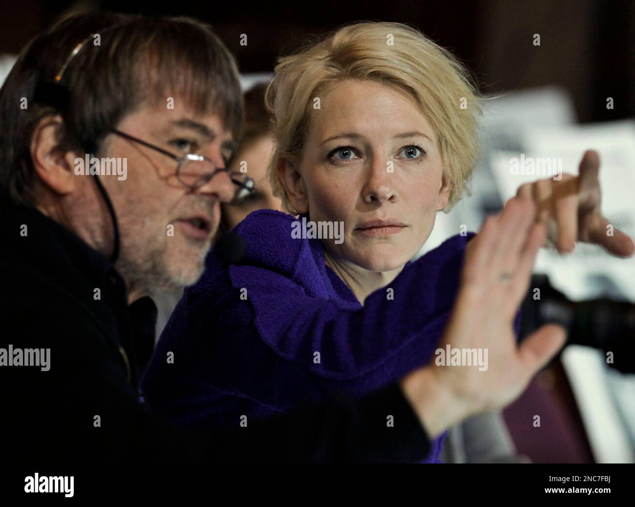 Stage manager Dency Nelson and actress Cate Blanchett talk during ...