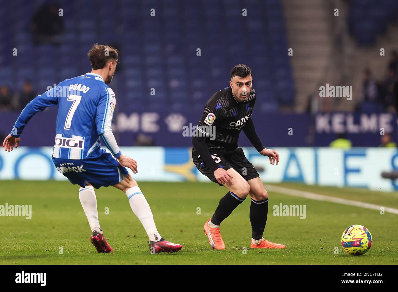 Barcelona, Spain. 13/02/2023, Diego Rico of Real Sociedad in action ...
