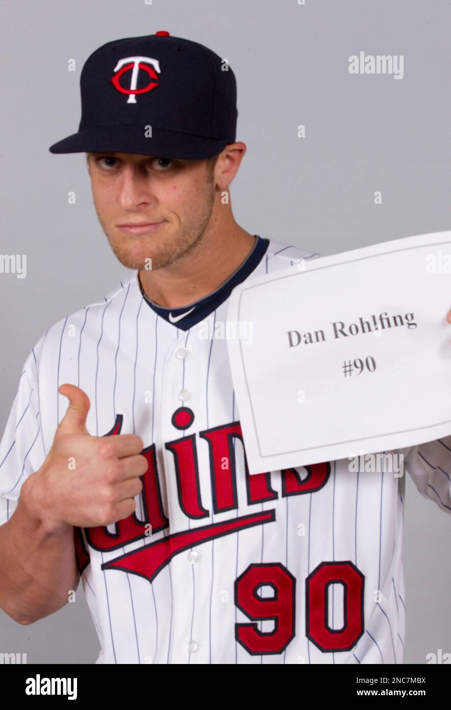 Minnesota Twins player Dan Rohlfing poses for photos on picture day ...