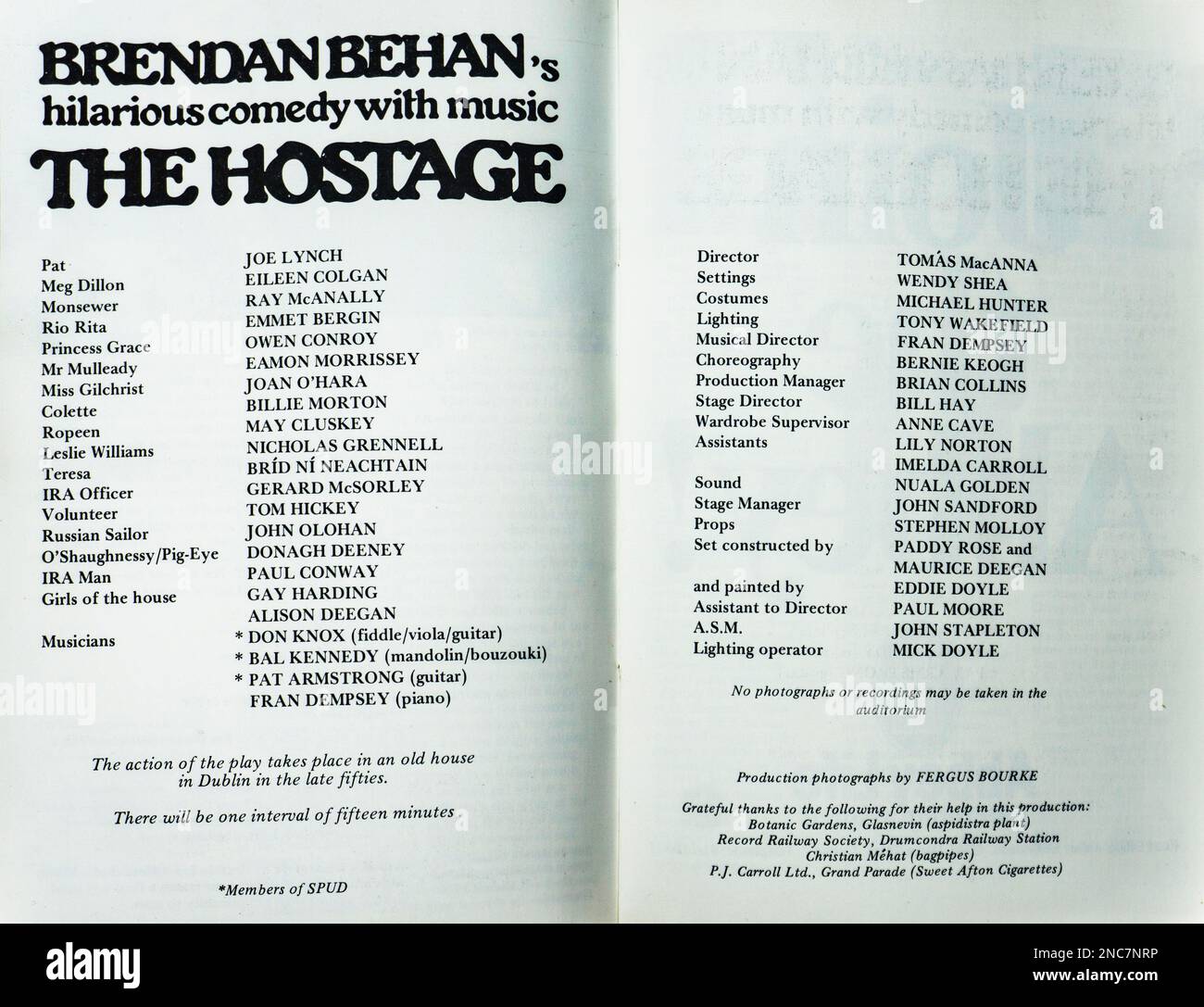 The Cast list for the 1981 production of The Hostage by Brendan Behan ...