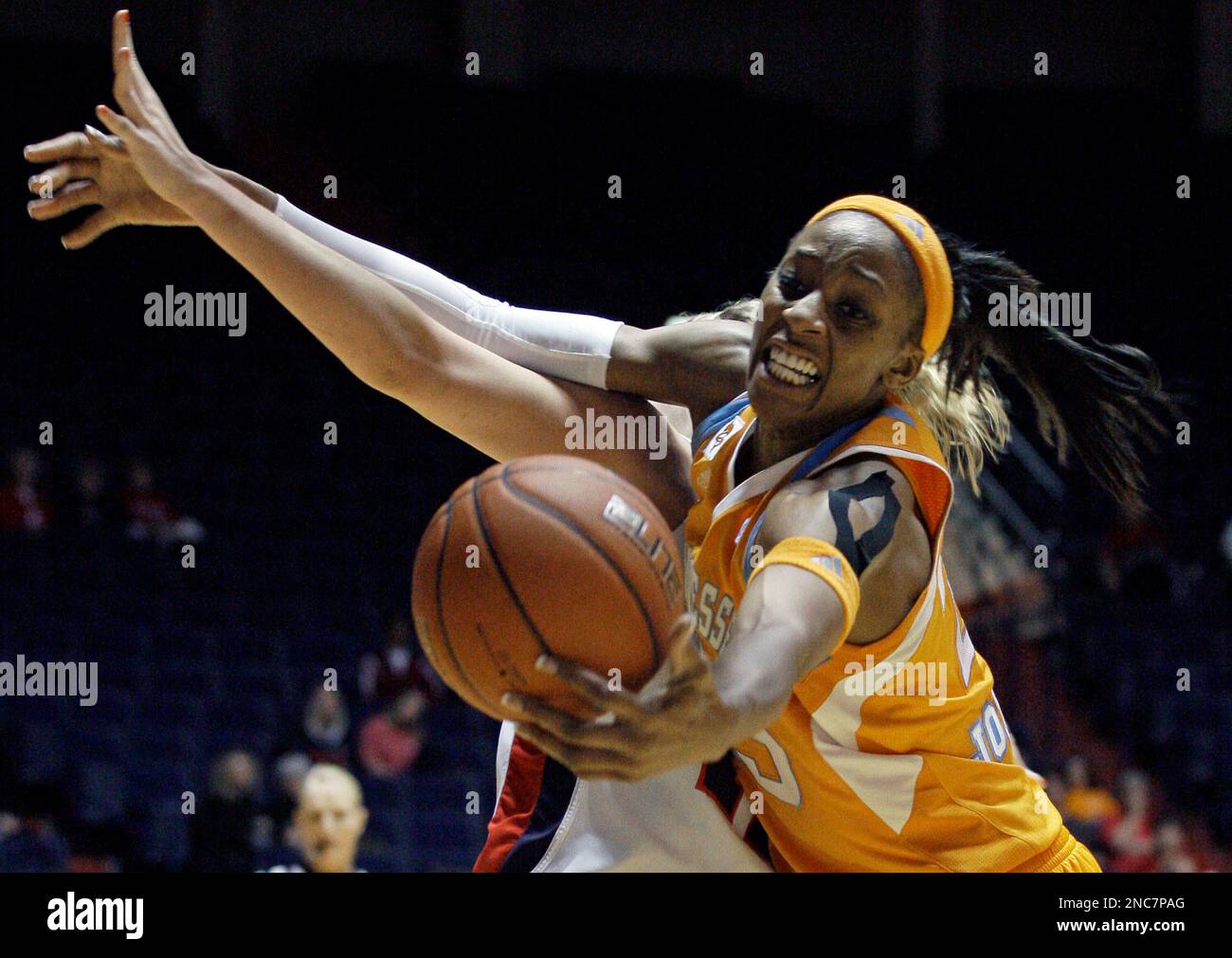 Tennessee forward Glory Johnson, right, fights off Mississippi forward ...