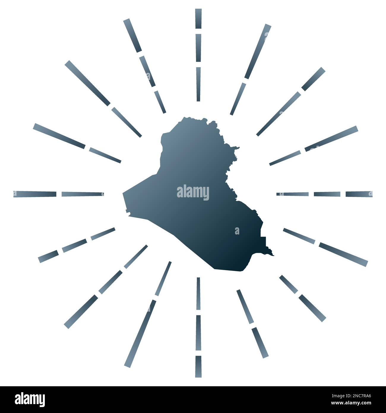 Republic of Iraq gradiented sunburst. Map of the country with colorful ...