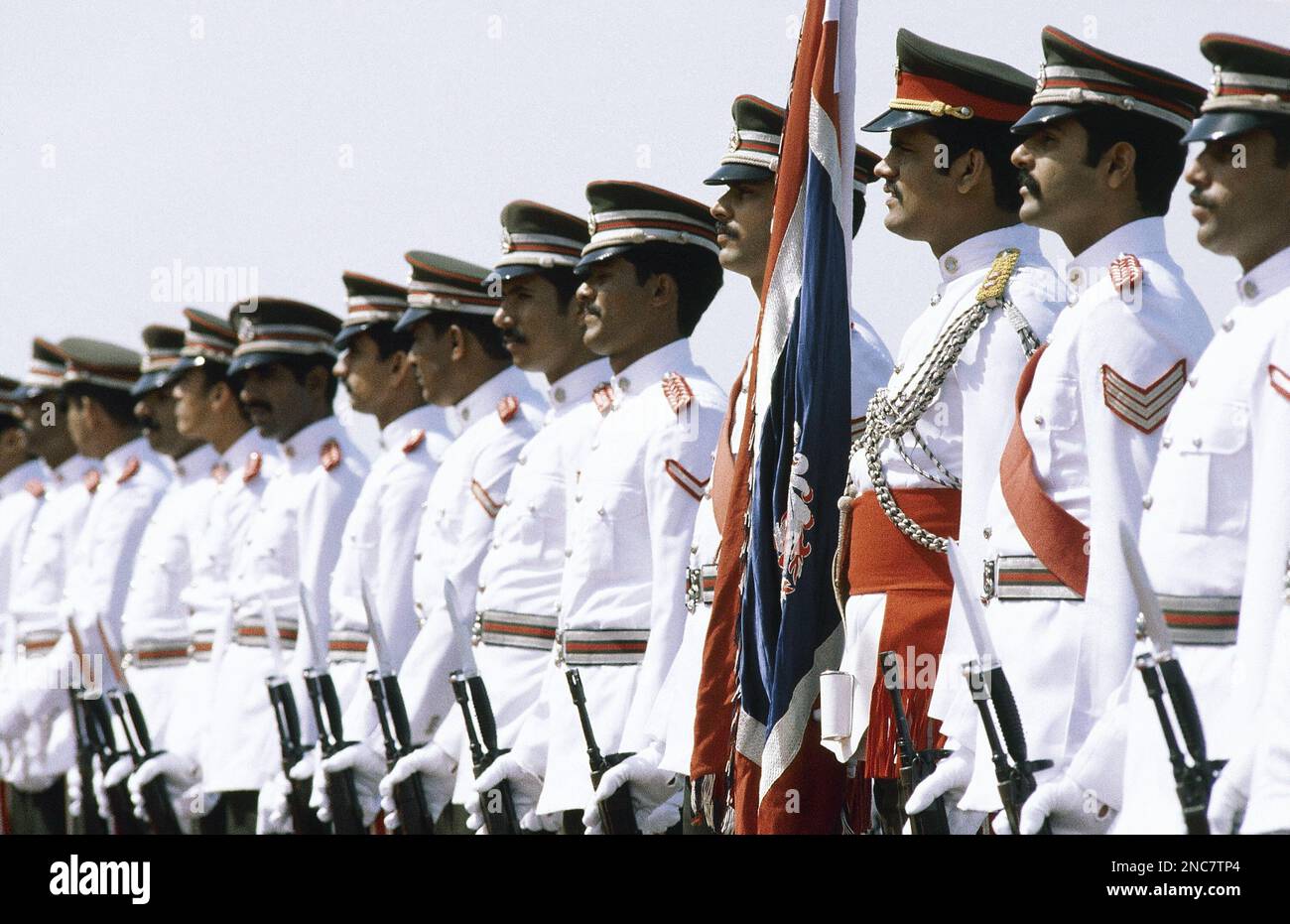 Honor guards at the Manama Airport, Bahrain in March 1980. (AP Photo/R ...