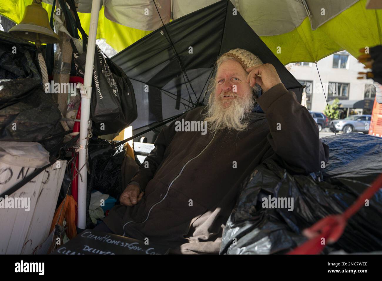 Washington, United States. 14th Feb, 2023. Daniel Kingery sits under ...