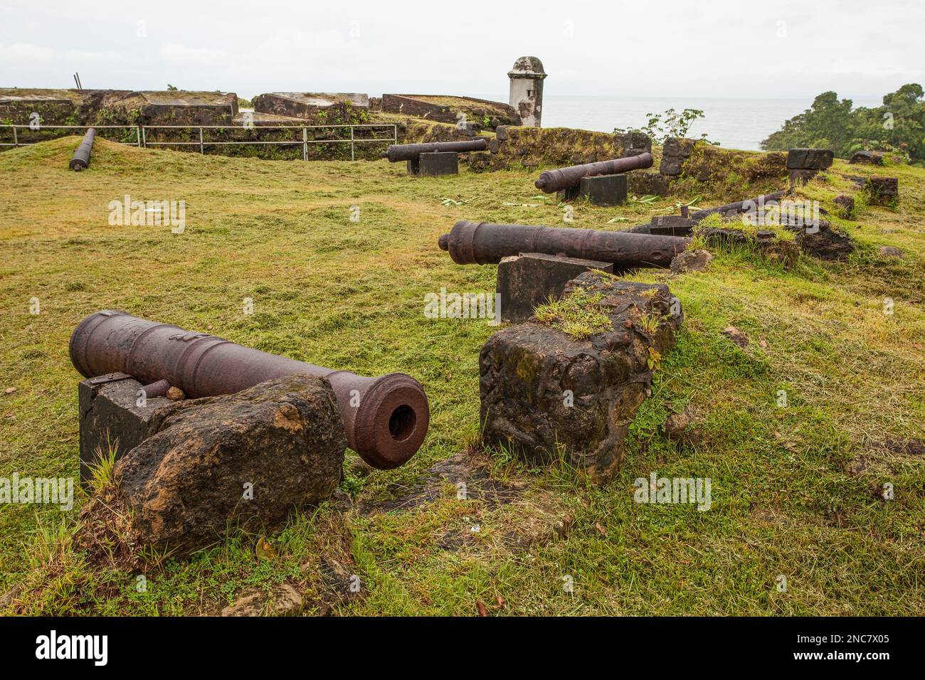 Cannons at the ruins of Fort San Lorenzo, at the mouth of the Chagres ...