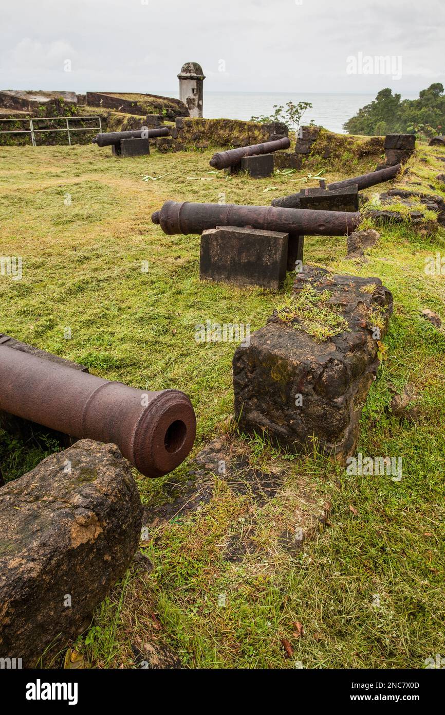 Cannons at the ruins of Fort San Lorenzo, at the mouth of the Chagres ...