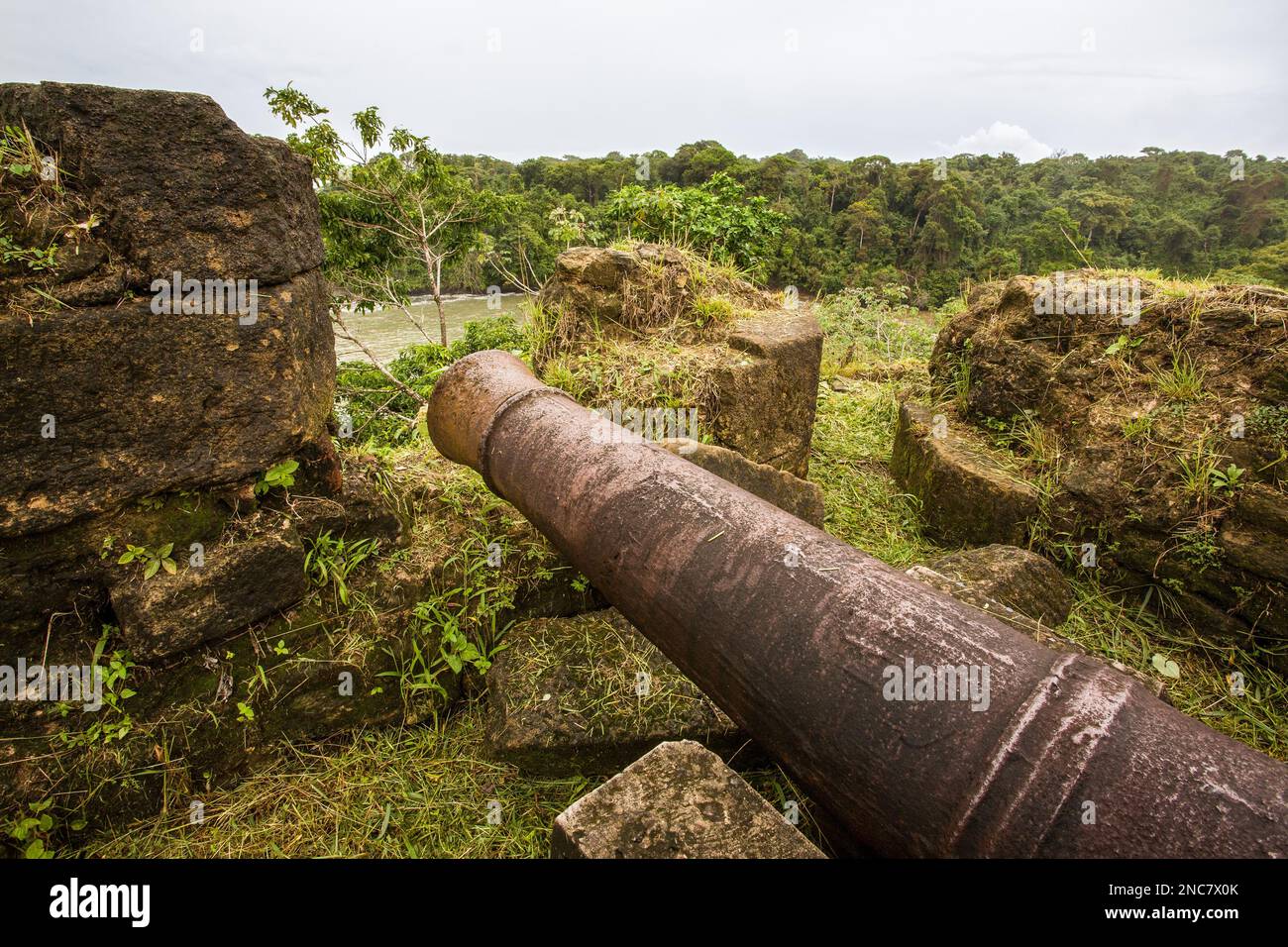 Cannon at the ruins of Fort San Lorenzo, at the mouth of the Chagres ...