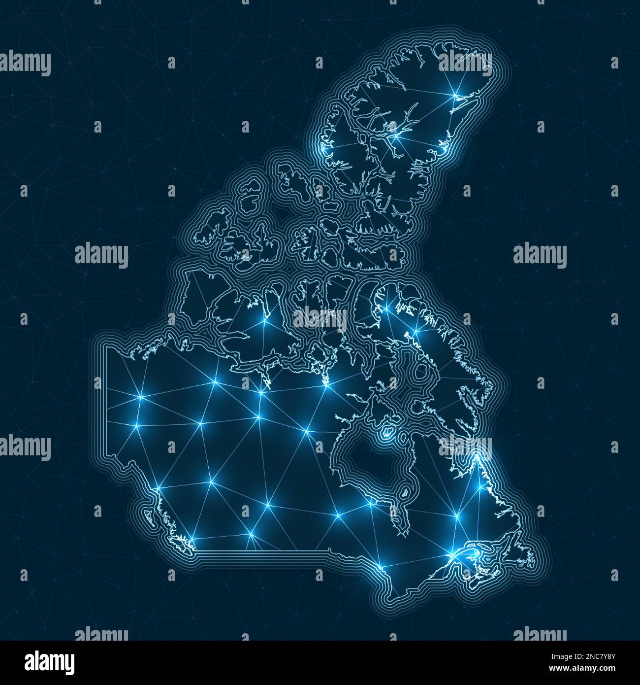 Canada network map. Abstract geometric map of the country. Digital connections and ...