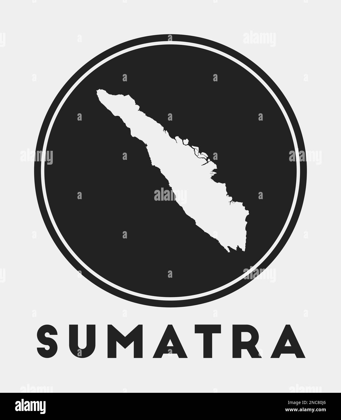 Sumatra icon. Round logo with island map and title. Stylish Sumatra ...
