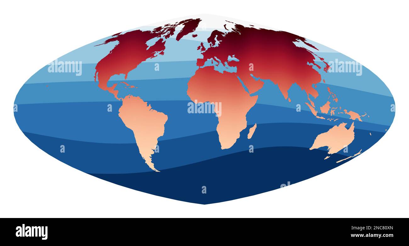 World Map Vector. Boggs eumorphic projection. World in red orange ...