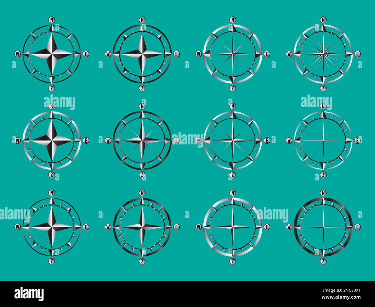Wind rose. Compass signs. Nautical instruments for north orientation ...