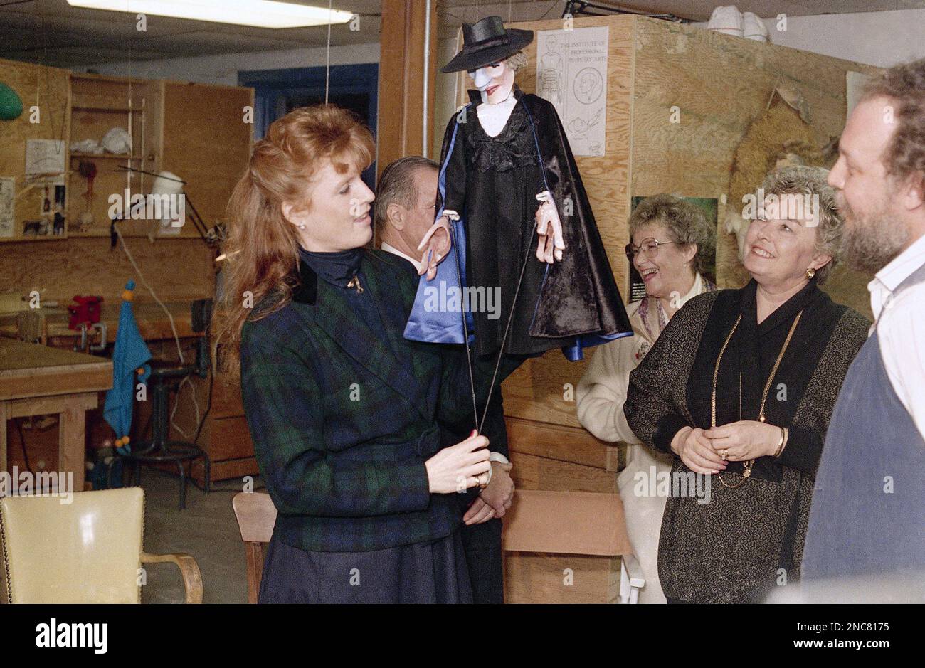 Sarah Ferguson, Duchess of York, admires a puppet of the Phantom of the ...