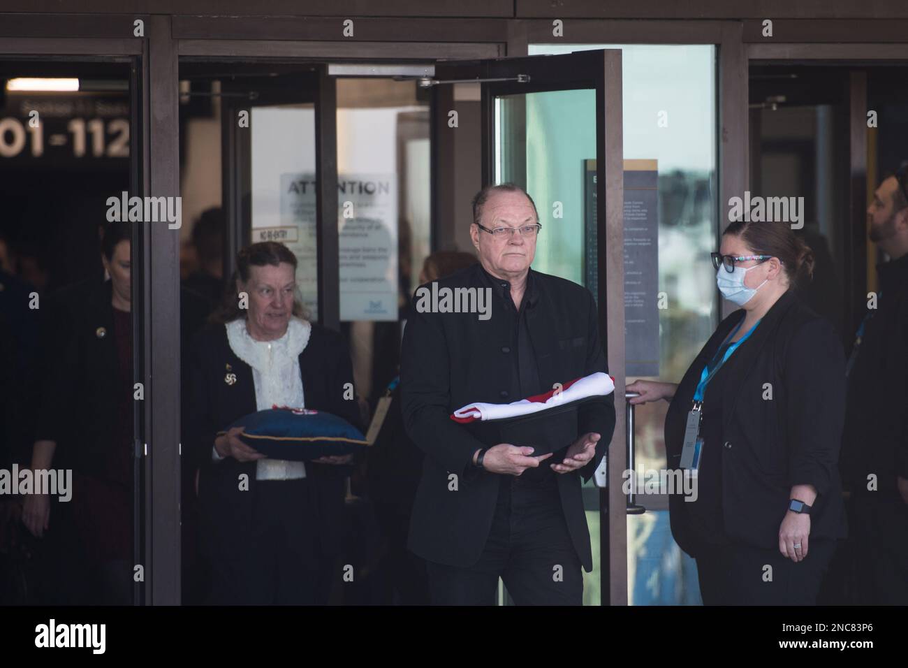 Peter McCallion exists the state funeral for his mother, former ...