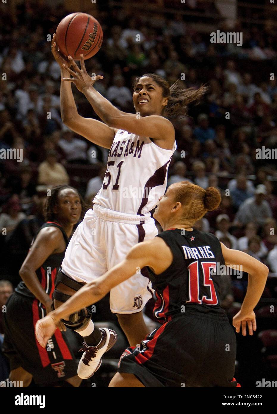 Texas A&M guard Sydney Colson (51) shoots the ball against Texas Tech ...