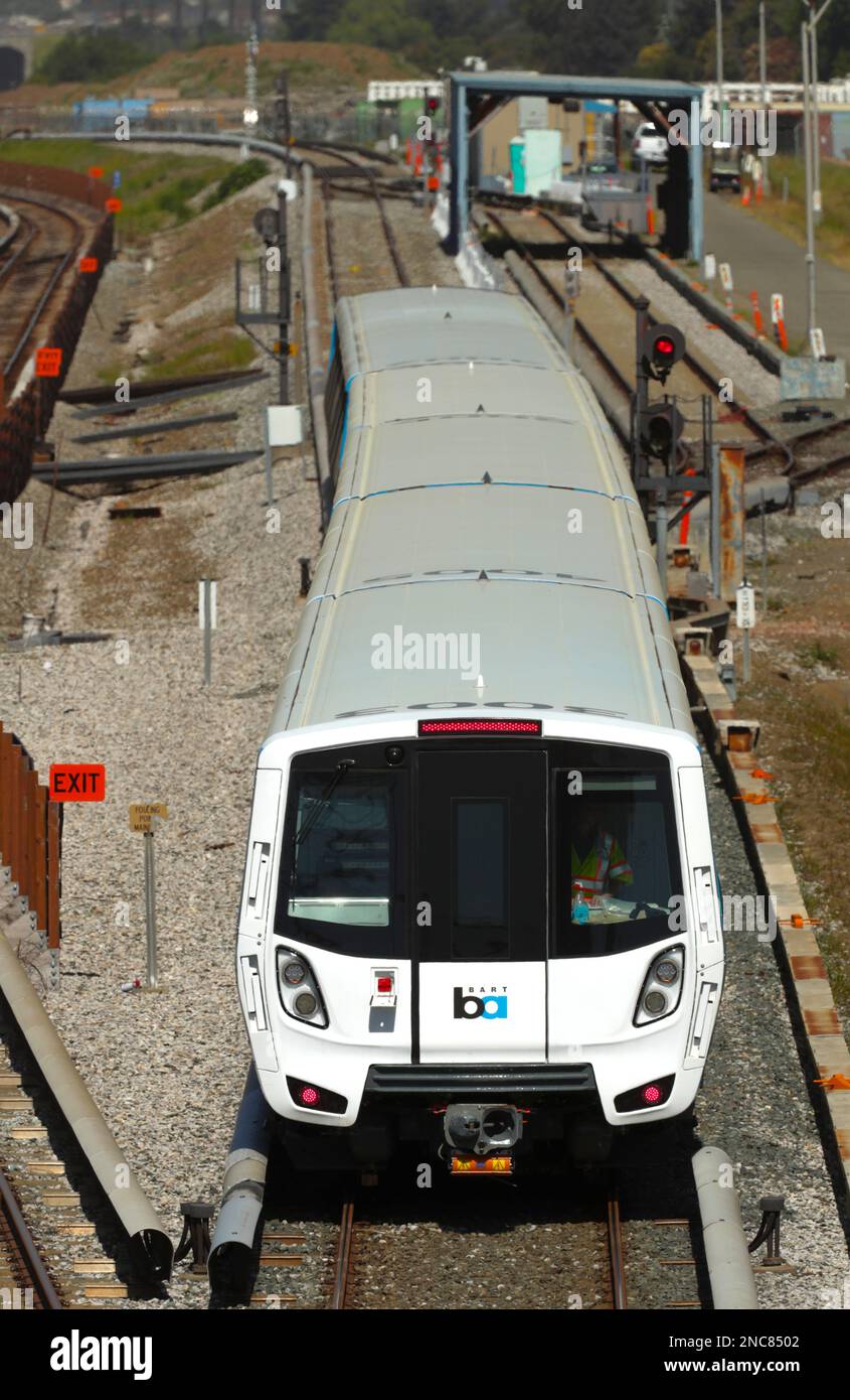 The new BART cars on the test track at the BART maintenance complex, in ...