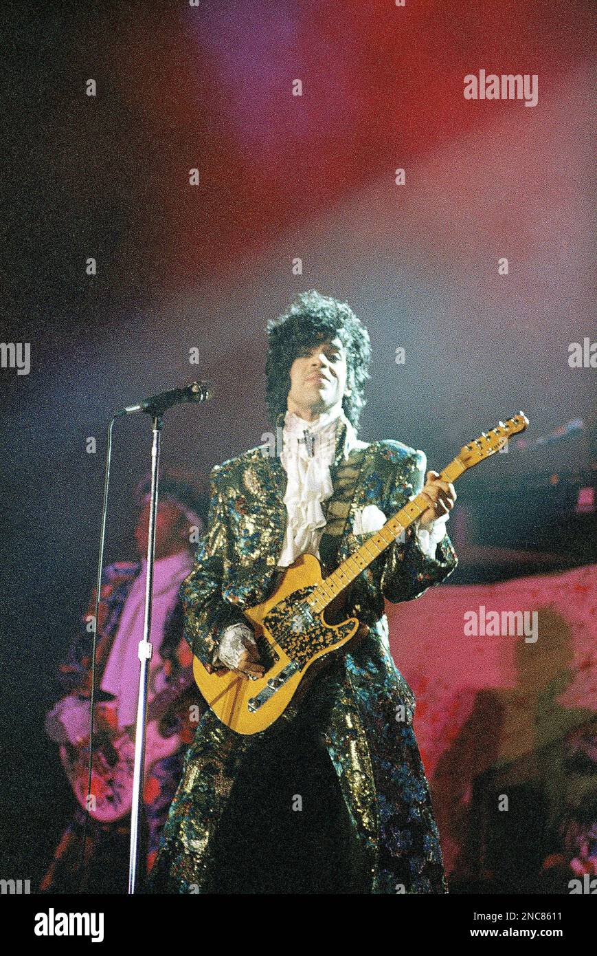 Singer Prince is shown in concert in 1985, location unknown. (AP Photo ...