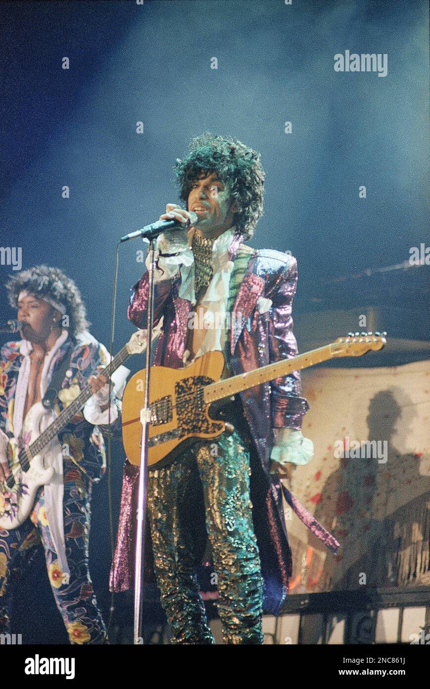 Singer Prince is shown in concert in 1985, location unknown. (AP Photo ...