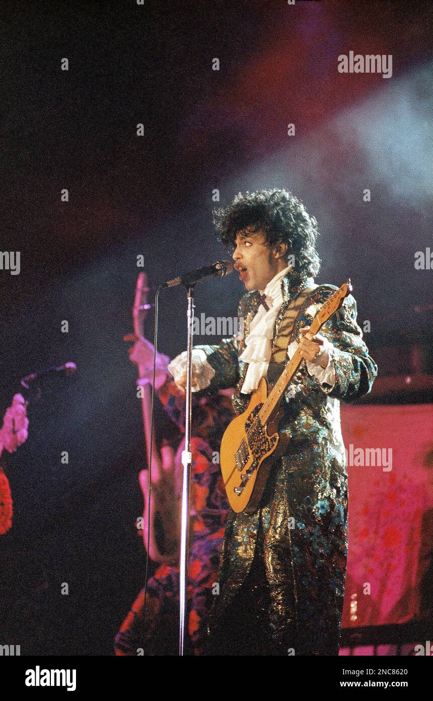 Singer Prince is shown in concert in 1985, location unknown. (AP Photo ...