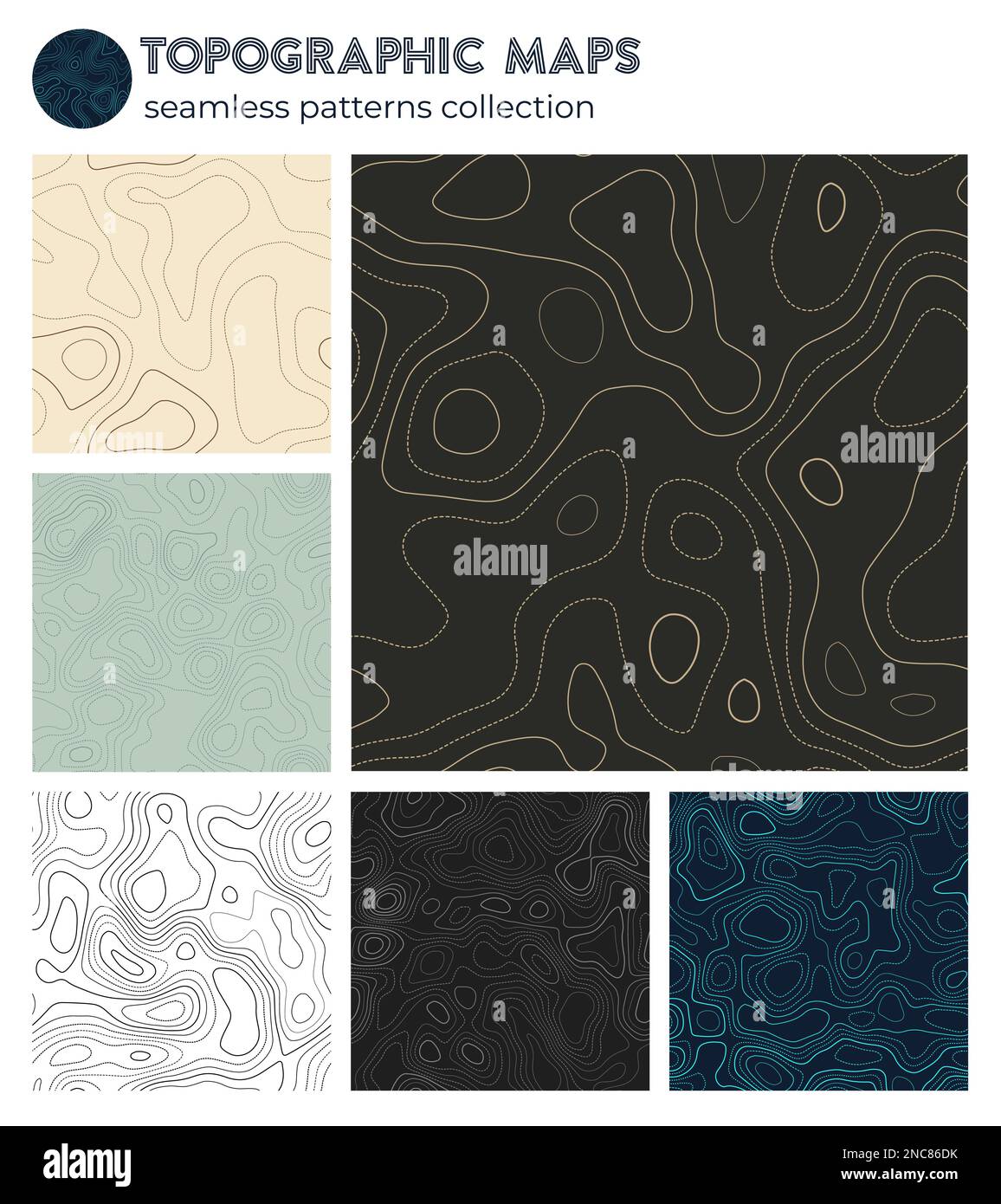 Topographic maps. Attractive isoline patterns, seamless design. Radiant ...