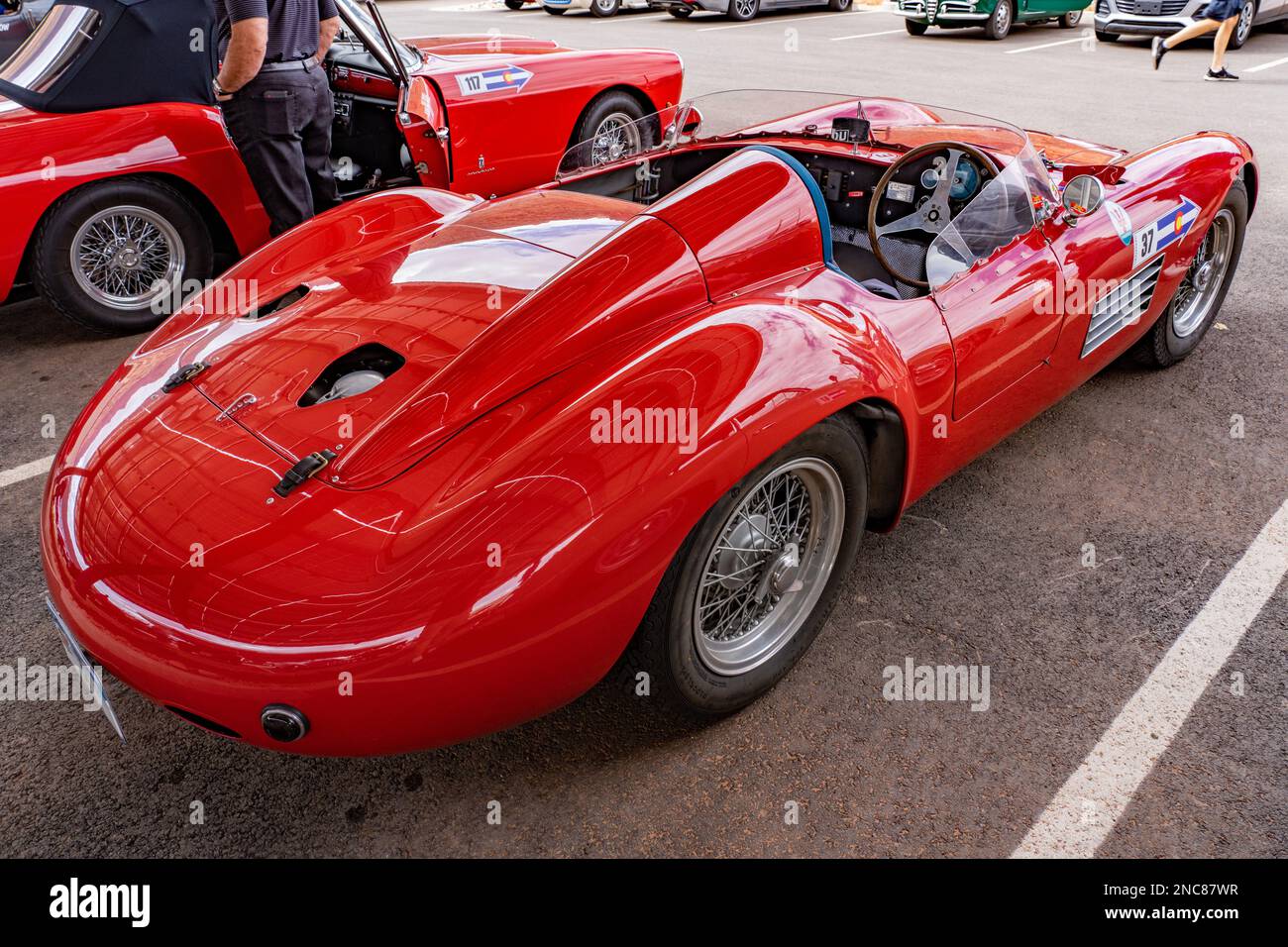 Rear view of a rare 1955 Maserati 300S race car in the Colorado Grand ...