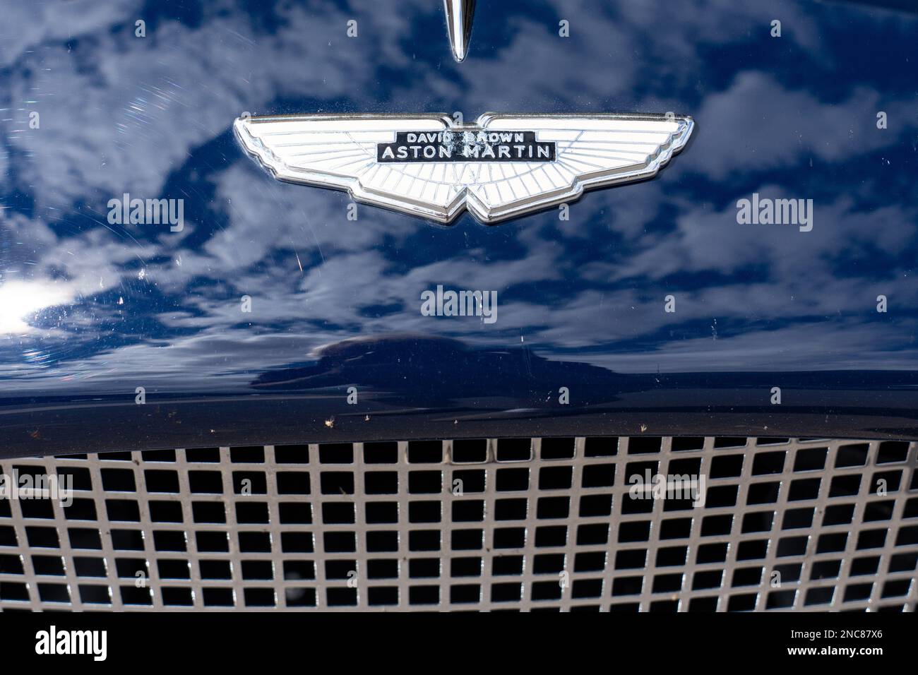 Detail of a British-built 1957 Aston Martin DB MKIII sports car in the ...