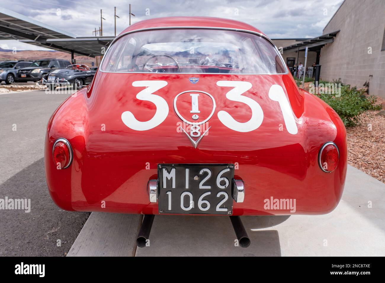 Reav view of an Italian-built 1955 Fiat 8V Zagato sports car in the ...