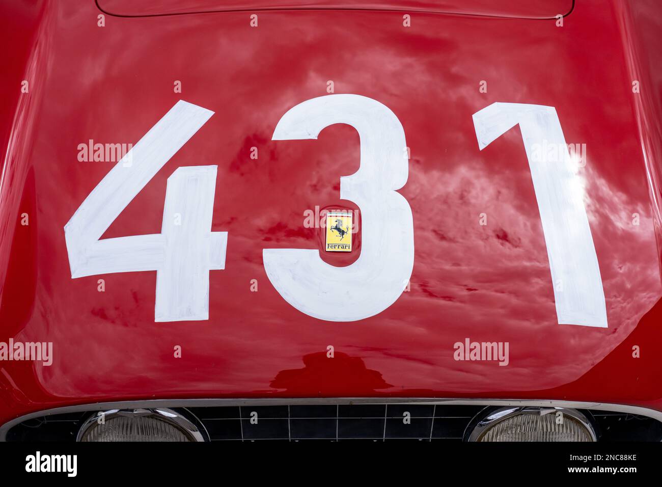 Hood detail of a 1956 Ferrari 250 GT Comp Berlinetta sports car in the ...
