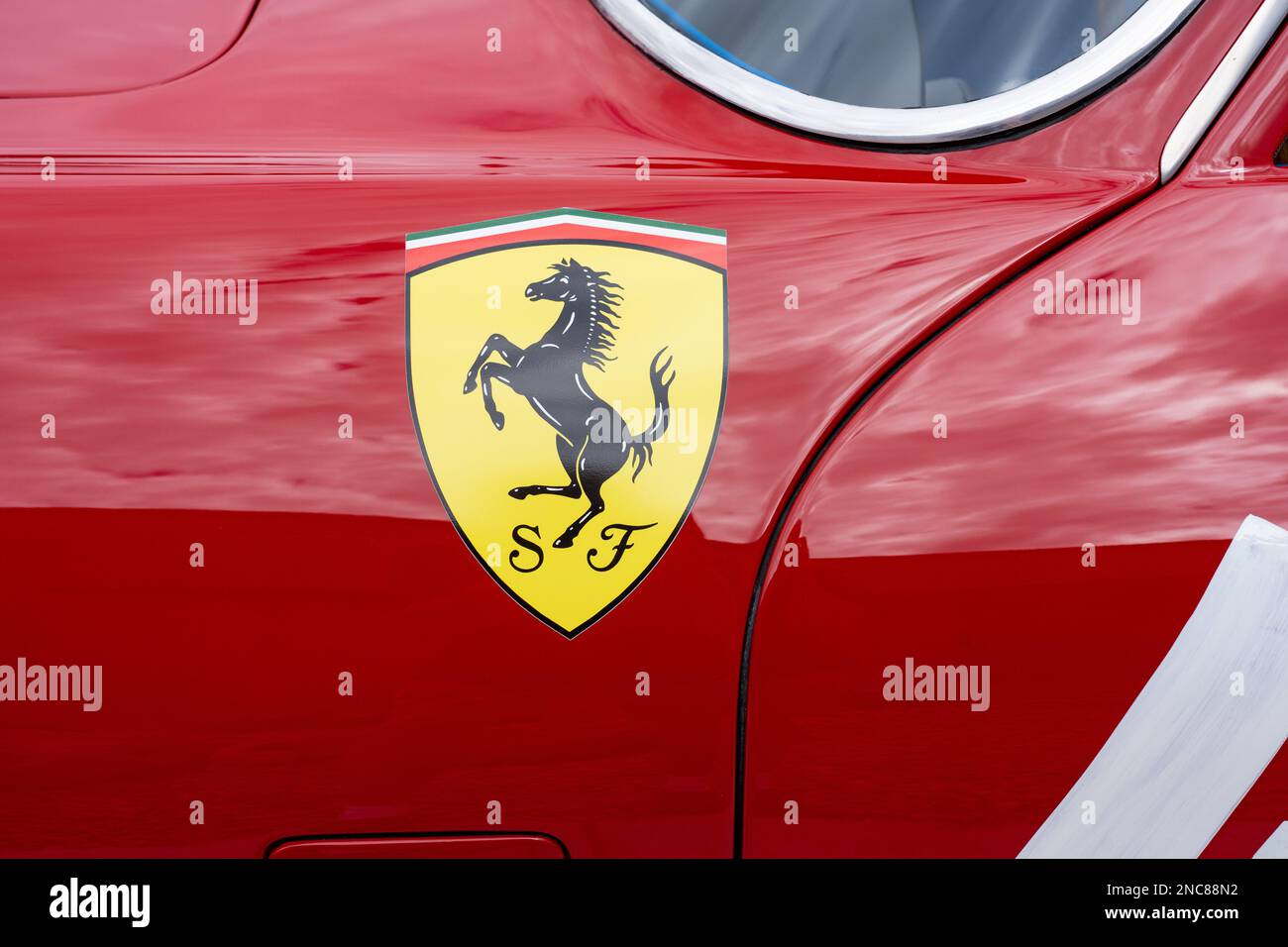 Detail of the prancing horse trademark on a 1956 Ferrari 250 GT Comp ...