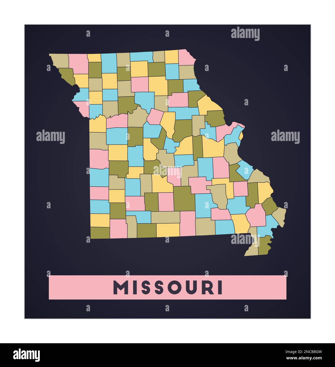 Missouri map. US state poster with regions. Shape of Missouri with US ...