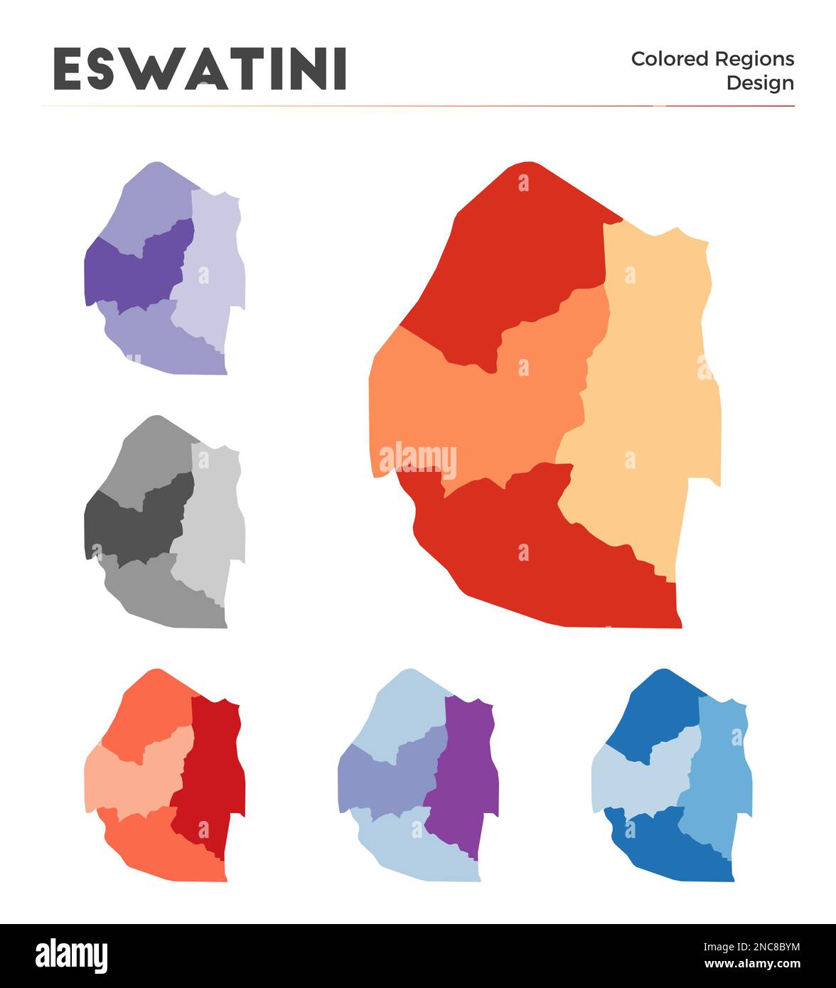 Eswatini map collection. Borders of Eswatini for your infographic. Colored country regions ...