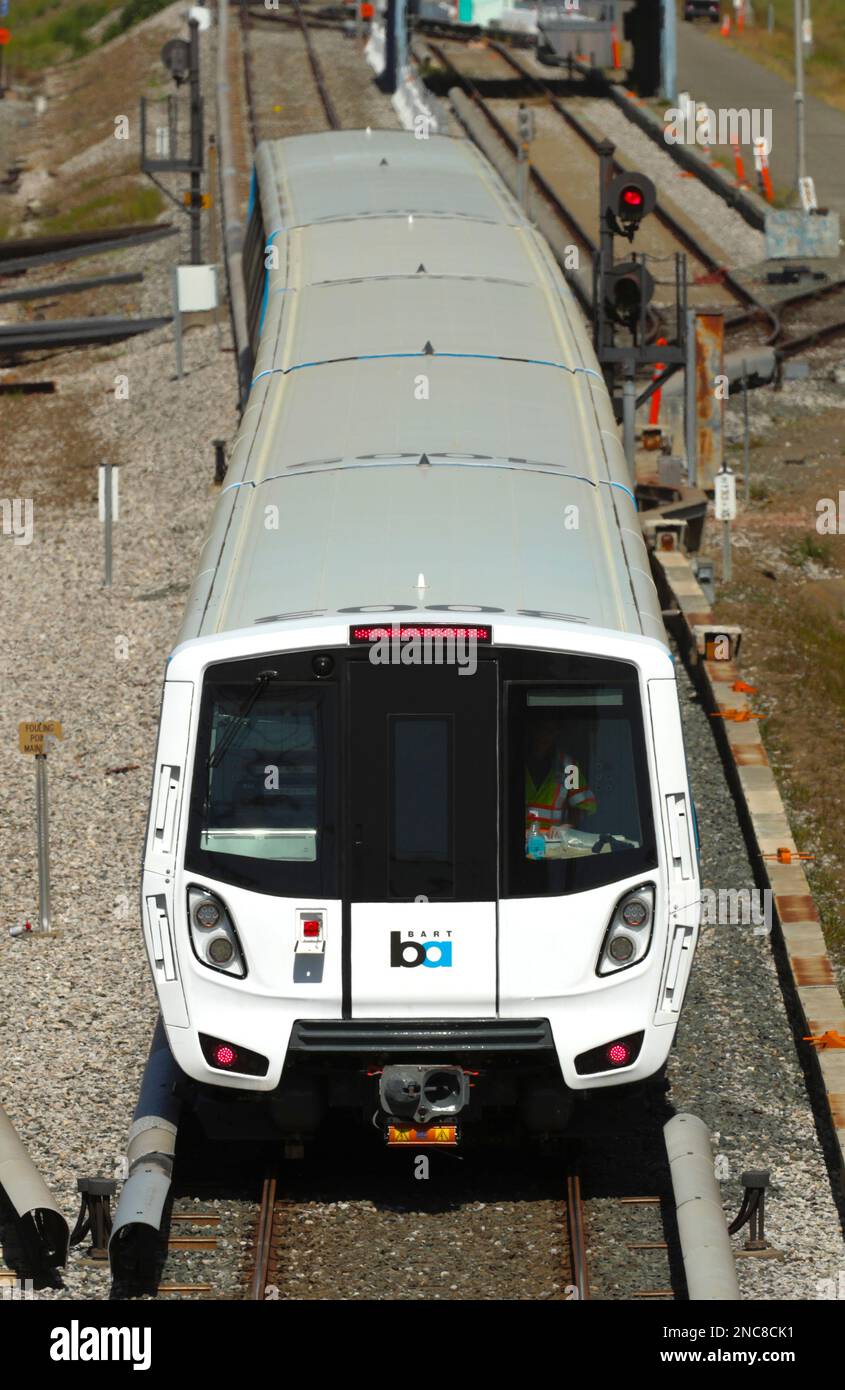 The new BART cars on the test track at the BART maintenance complex, in ...
