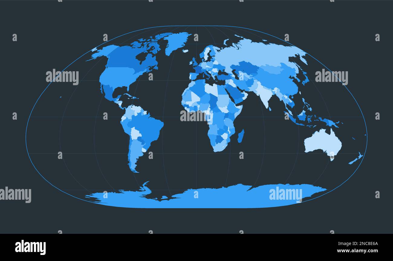 World Map. Loximuthal projection. Futuristic world illustration for ...