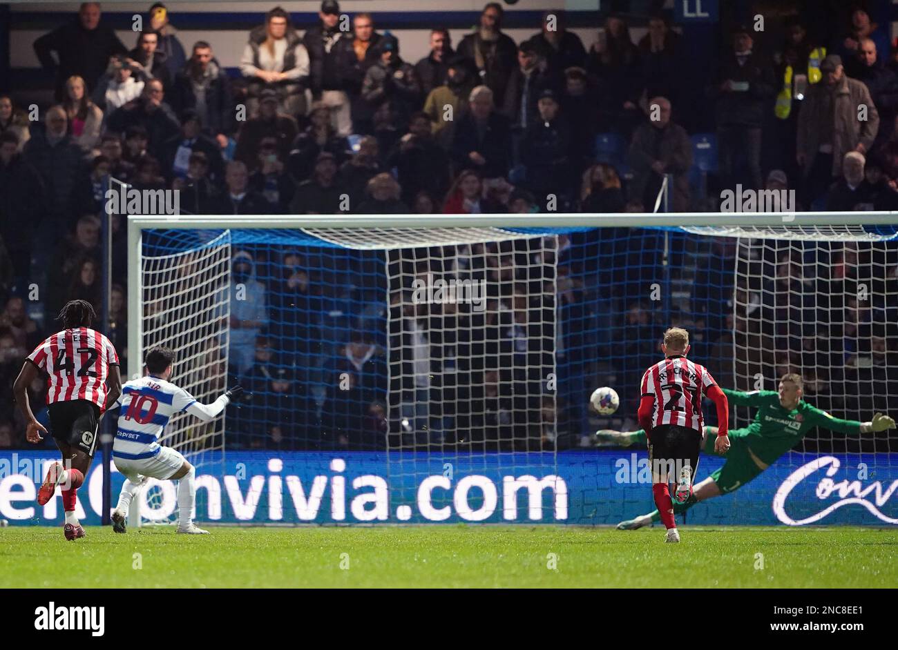 Queens Park Rangers' Ilias Chair (left) has a penalty saved by ...