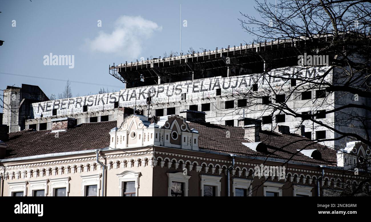 The longest Lithuanian word typed on the abandoned hotel wall Stock ...