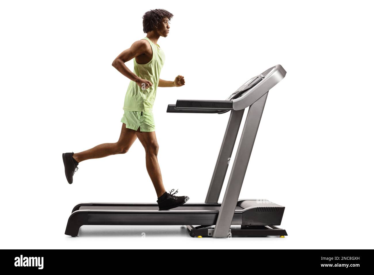 Full length profile shot of an african american guy running on a ...