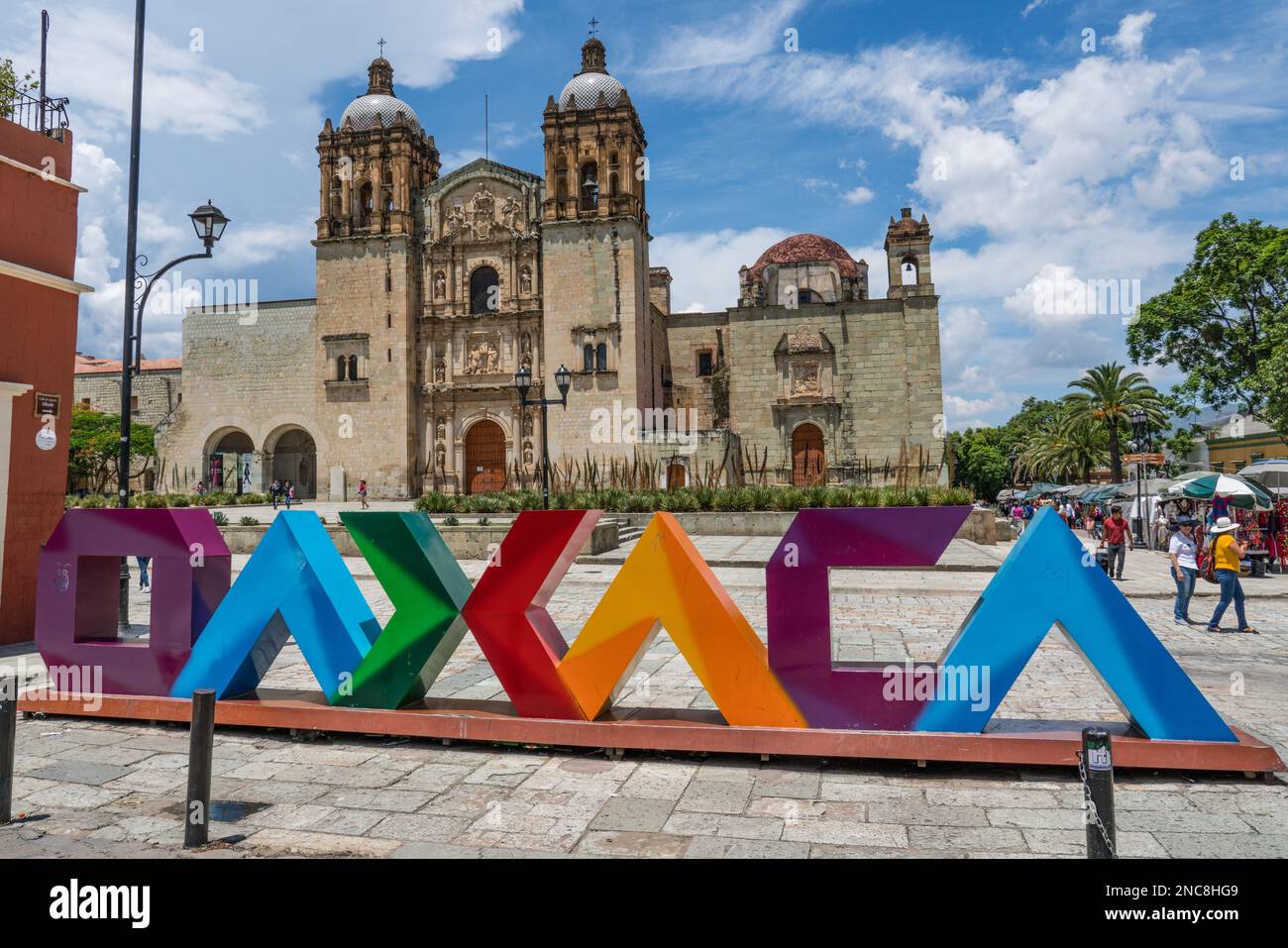 The Oaxaca sign in front of the Church of Santo Domingo de Guzman in ...