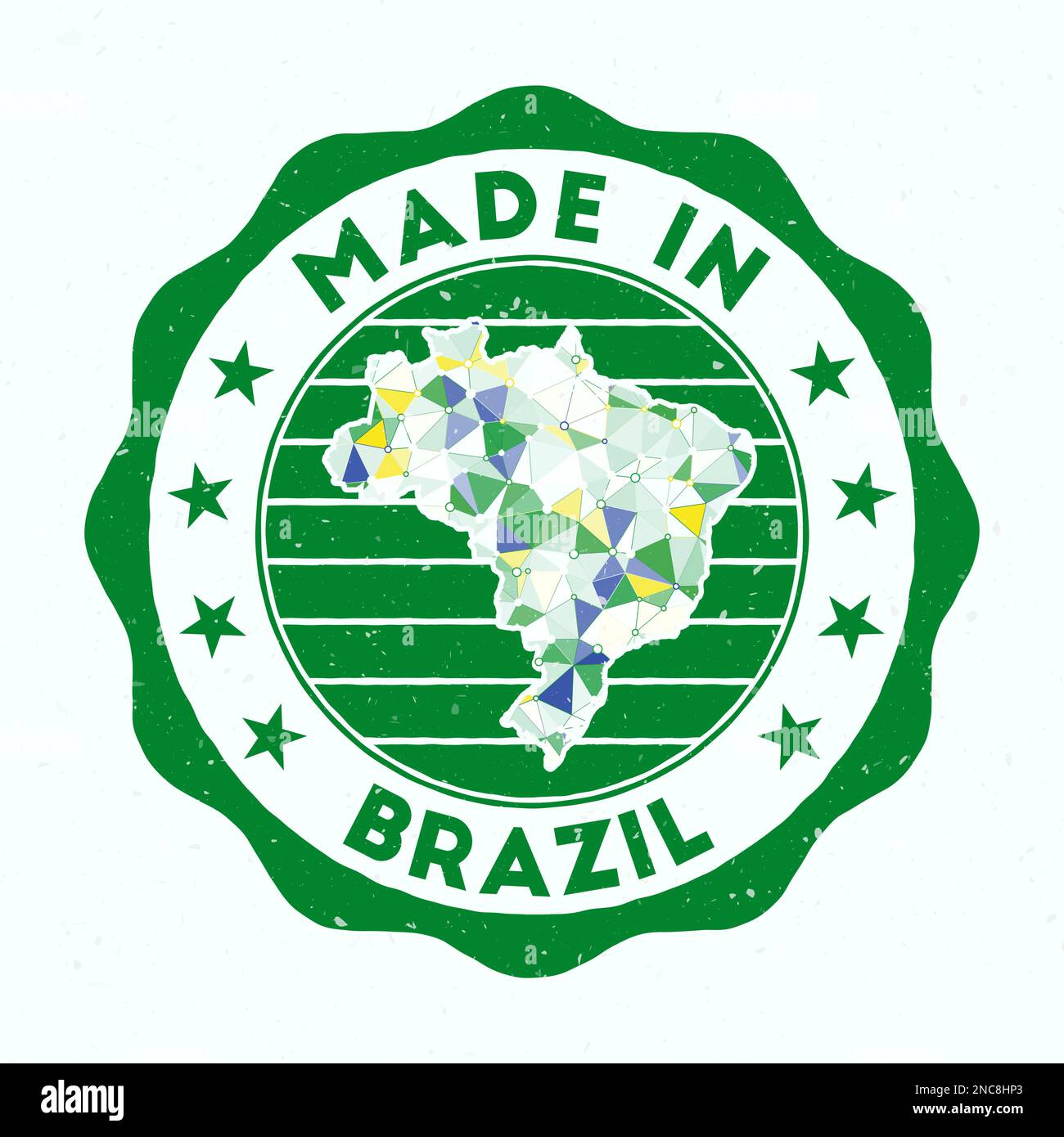 Made in Brazil. Country round stamp. Seal of Brazil with border shape ...