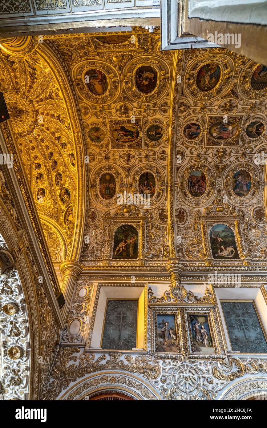 The very ornate ceiling of the Church of Santo Domingo de Guzman in the ...