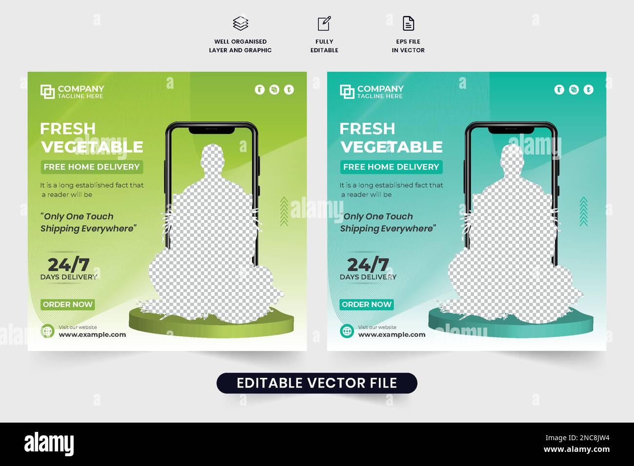 Vegetable and grocery home delivery service poster design with green ...