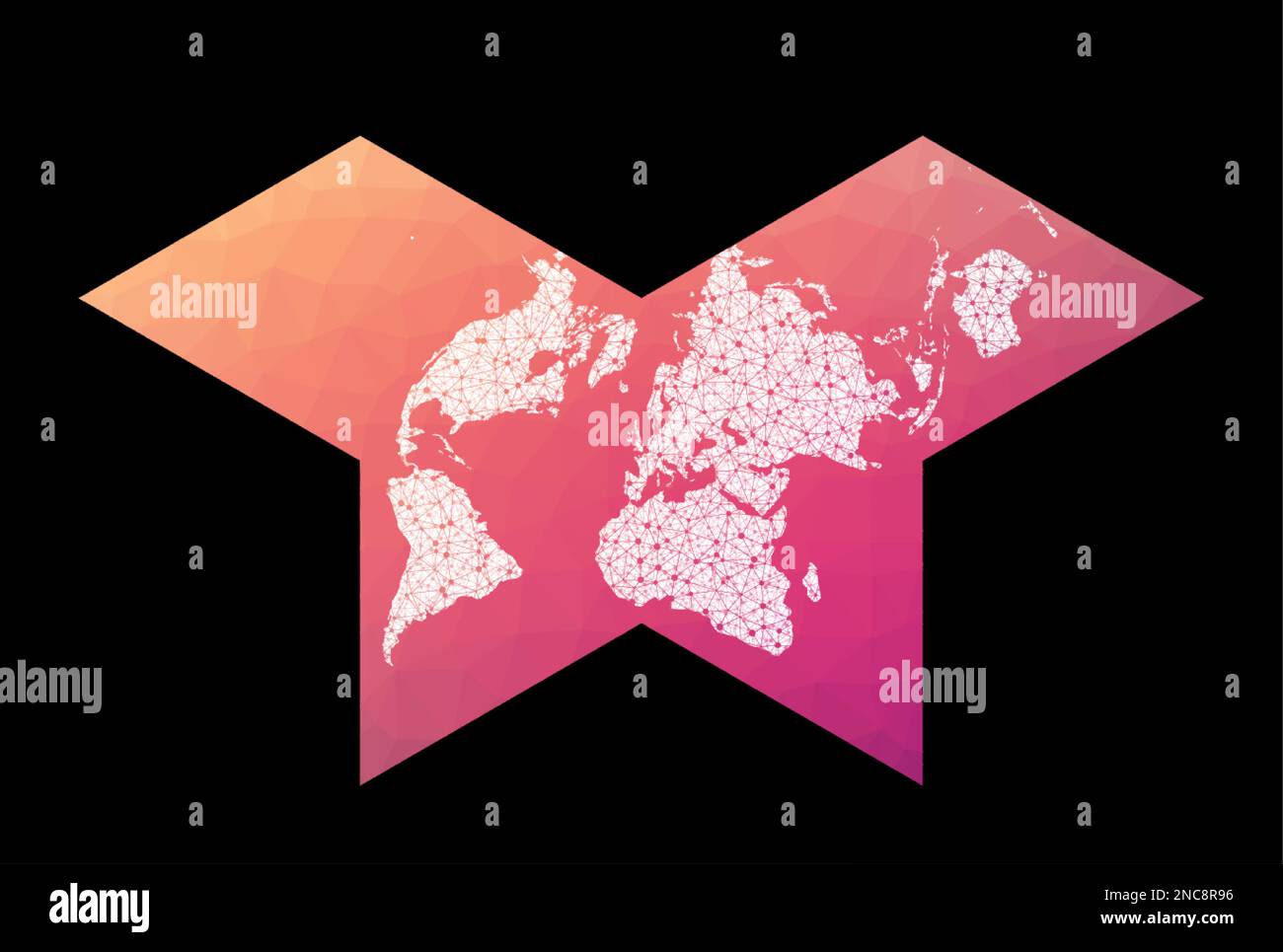 World Network Map Collignon Butterfly Projection Wired Globe In Polyhedral Collignon
