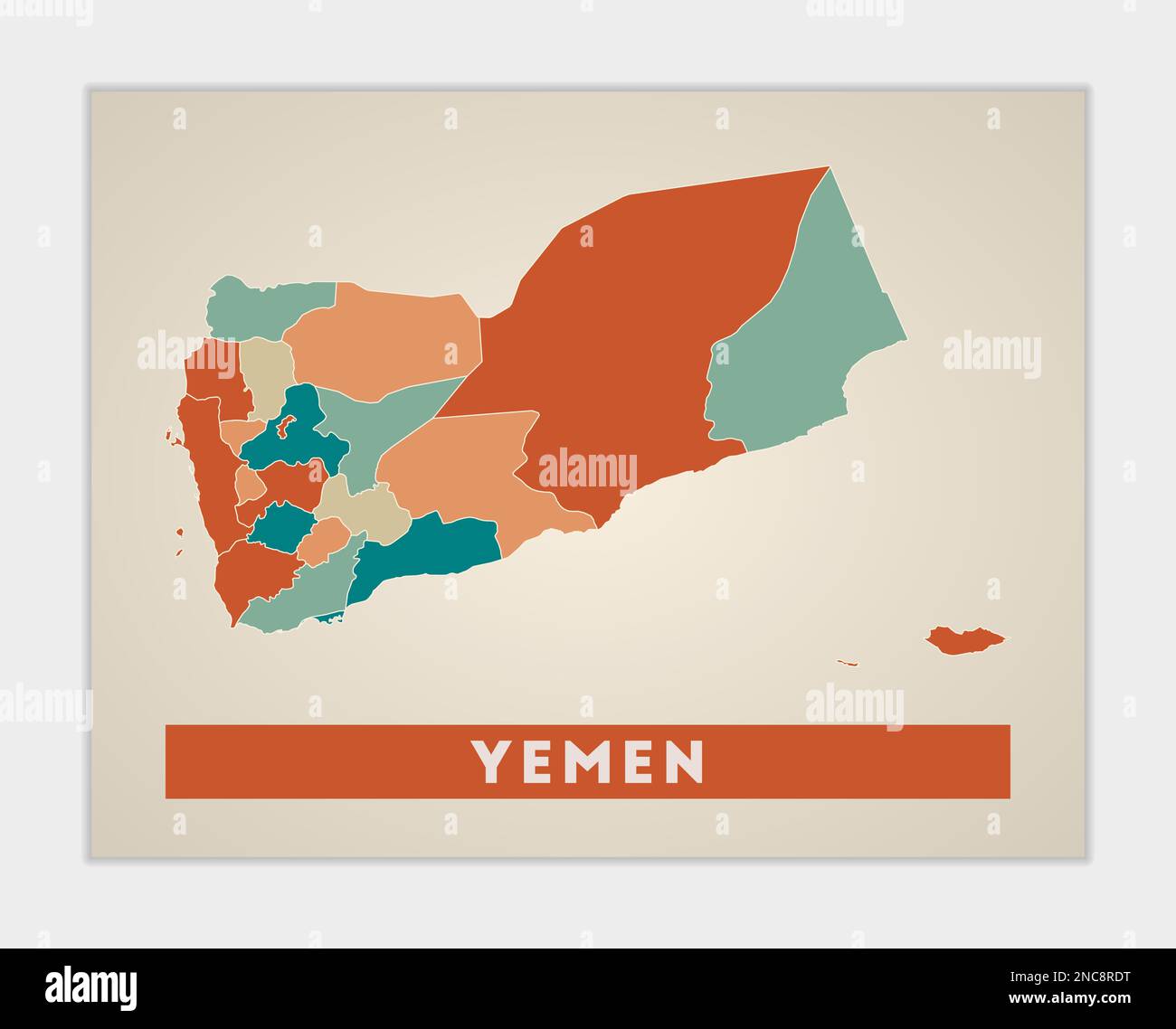 Yemen poster. Map of the country with colorful regions. Shape of Yemen ...