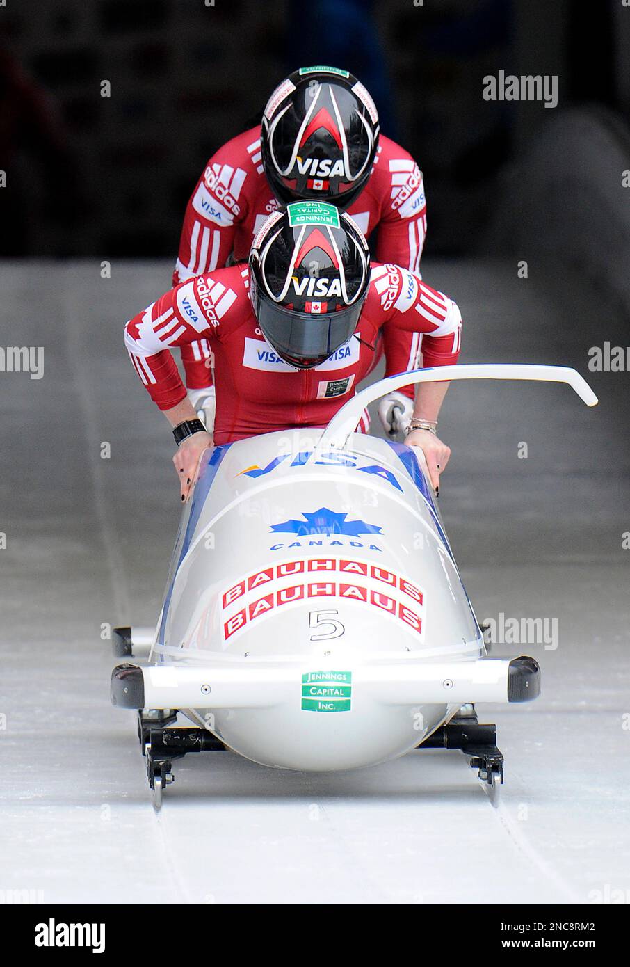 Helen Upperton, front, and Shelly-Ann Brown from Canada start the first ...